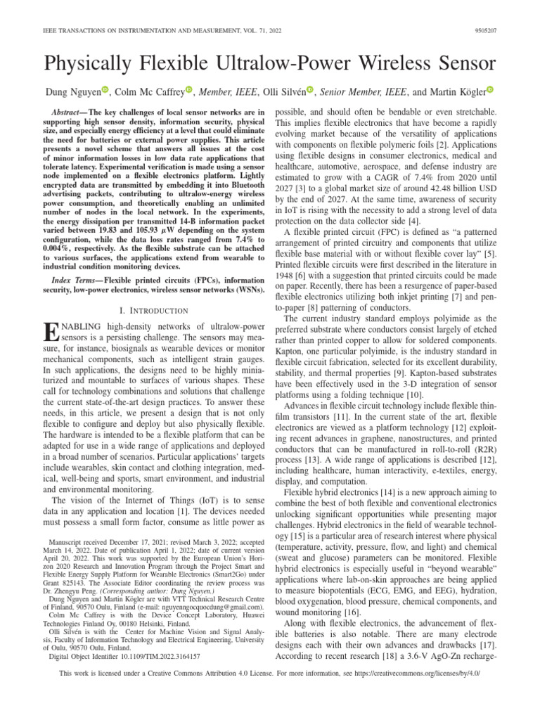 Physically Flexible Ultralow-Power Wireless Sensor | PDF | Photovoltaics | Wireless Sensor Network