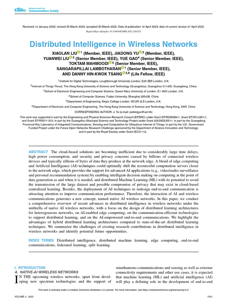 Distributed Intelligence in Wireless Networks | PDF | Deep Learning ...