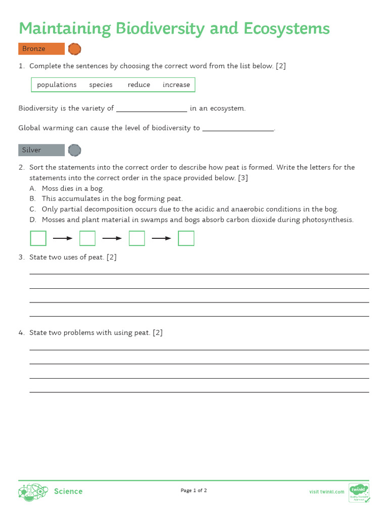 Maintaining Biodiversity and Ecosystems Exam Style Questions | PDF ...