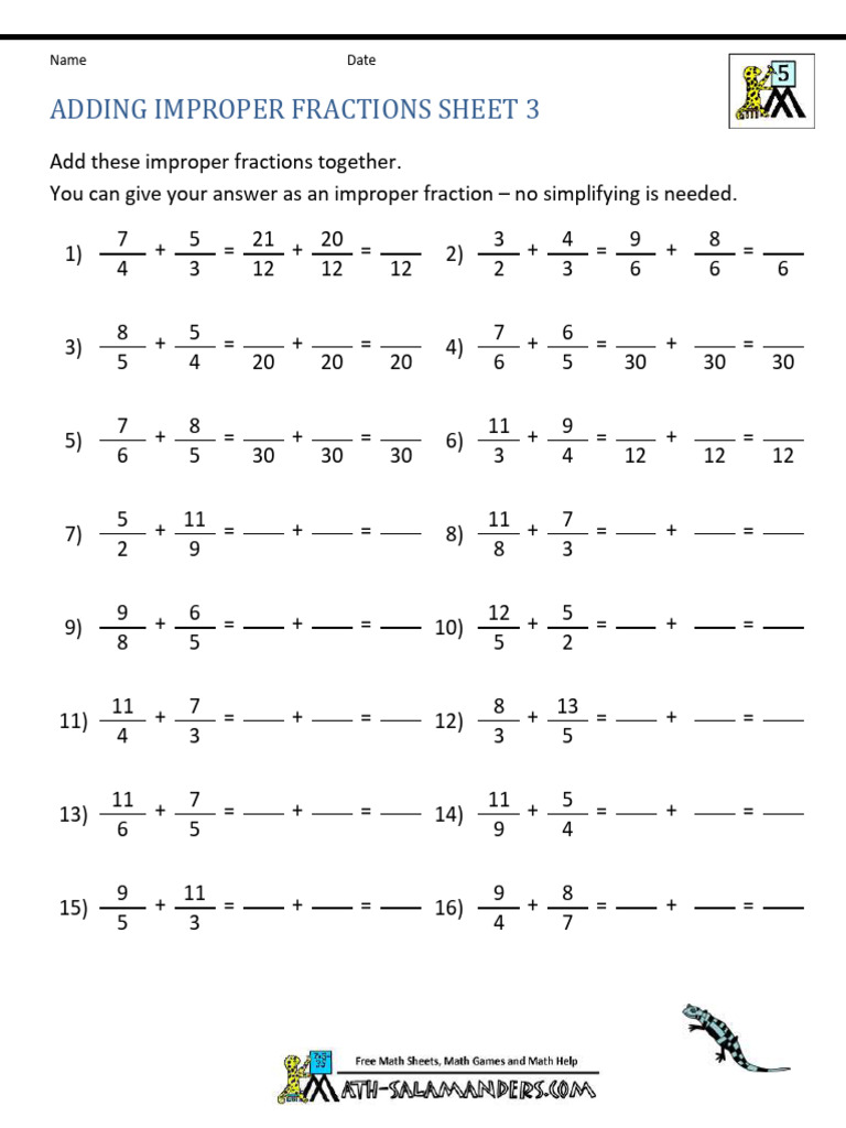 Adding Improper Fractions 3 | PDF | Division (Mathematics) | Arithmetic