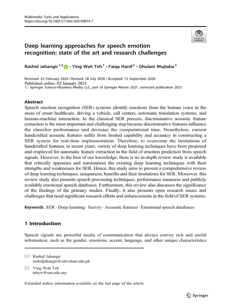 Deep Learning Approaches For Speech Emotion Recognition: State of The ...