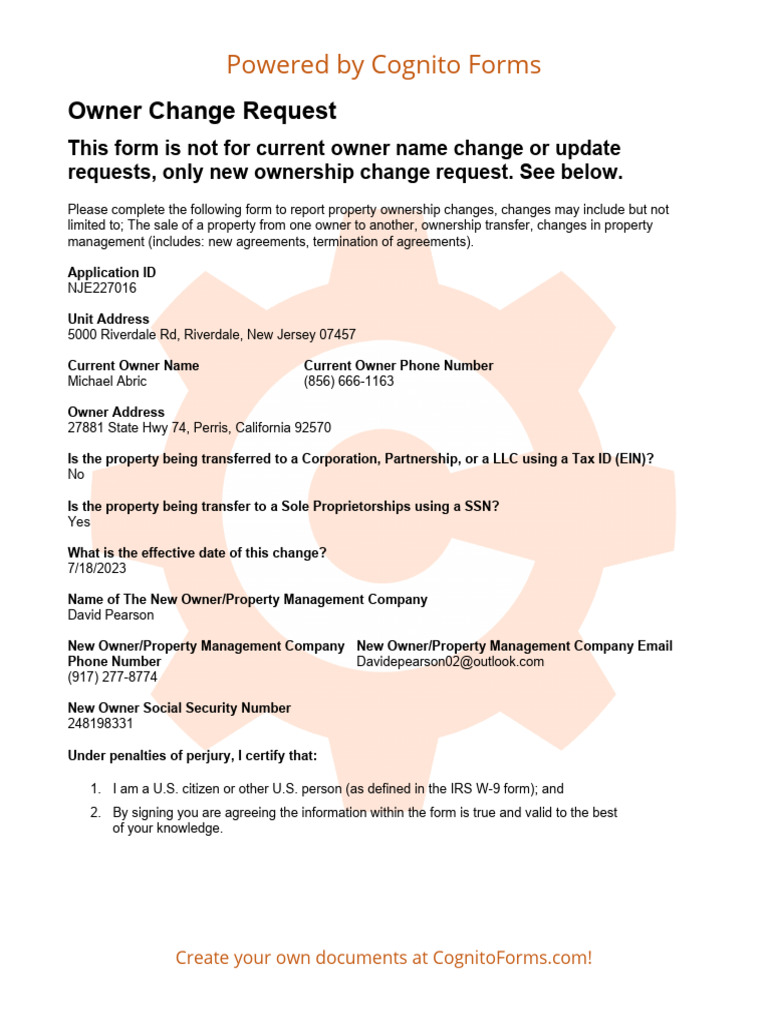 Owner Change Request Form for Property | PDF | Law