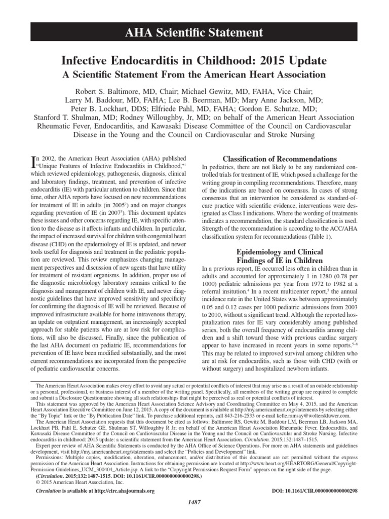 2015 Update on Pediatric Infective Endocarditis | PDF | Biofilm | Heart