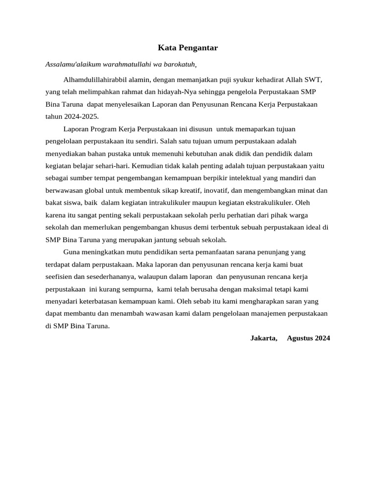Program Kerja Perpustakaan SMP-MTS | PDF