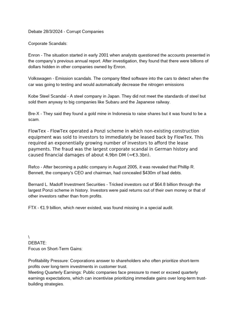 Debate 28 - 3 - 2024 - Corrupt Companies | PDF | Profit (Economics ...