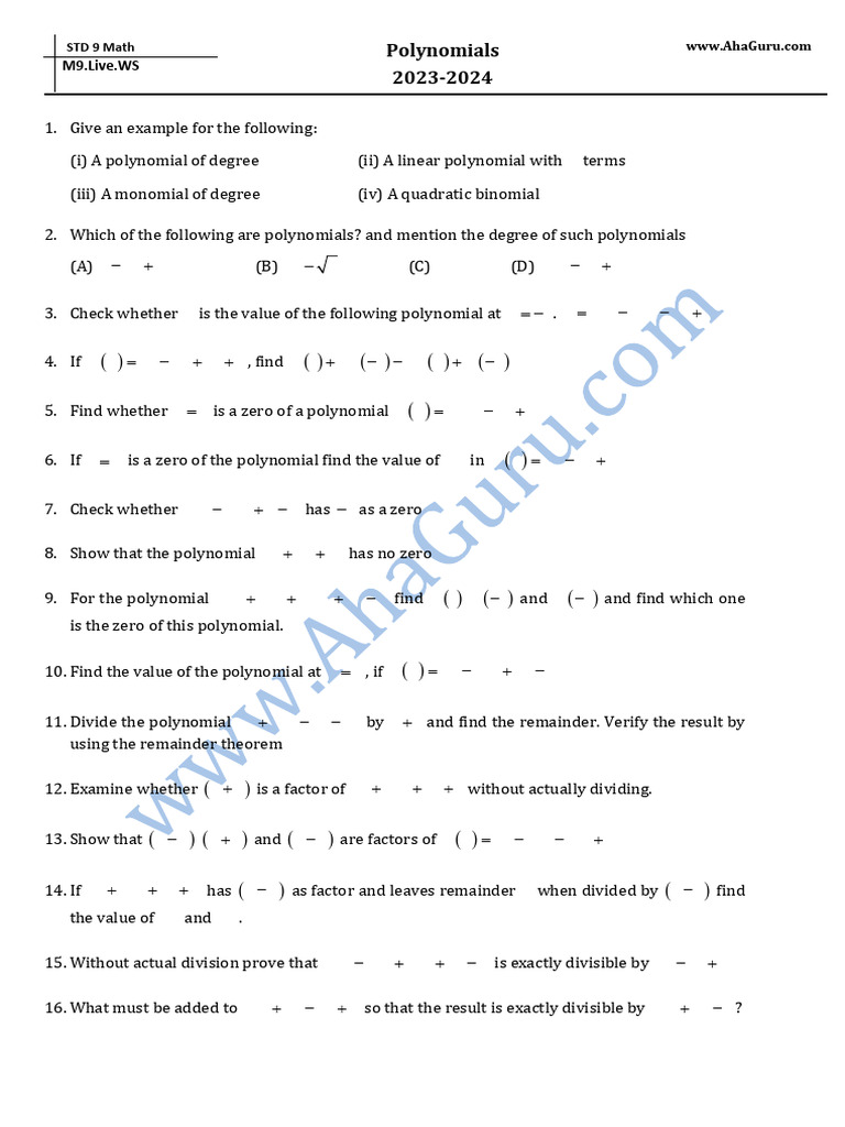 3vqej M9 Polynomials WS | PDF | Teaching Methods & Materials | Computers