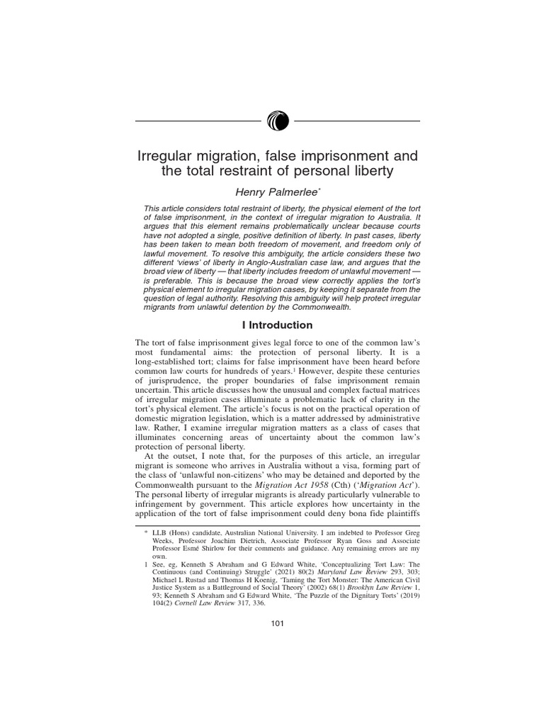 False Imprisonment in Irregular Migration | PDF | Tort | Common Law