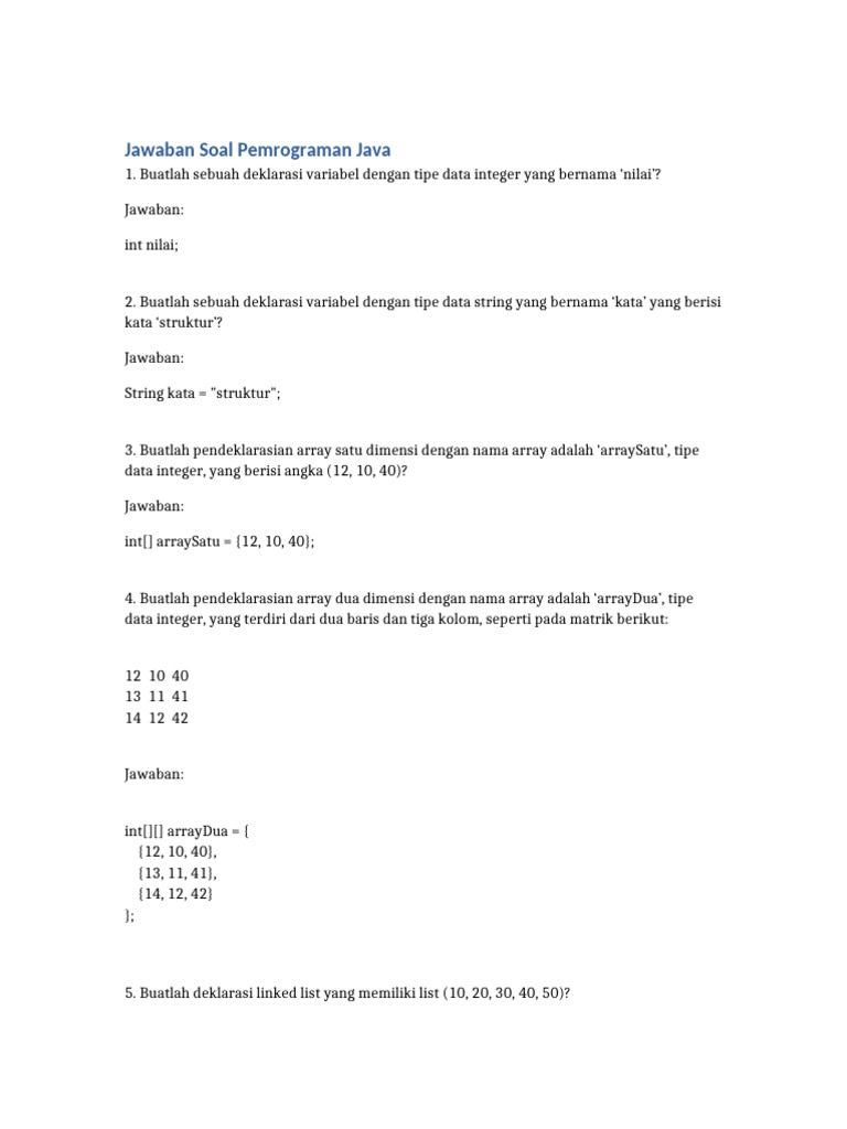 Jawaban Soal Pemrograman Java | PDF