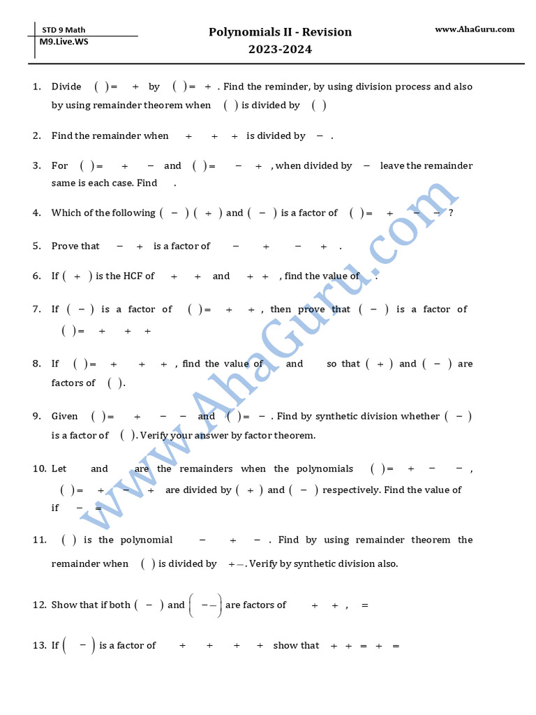 Polynomials II: Remainders & Factors | PDF