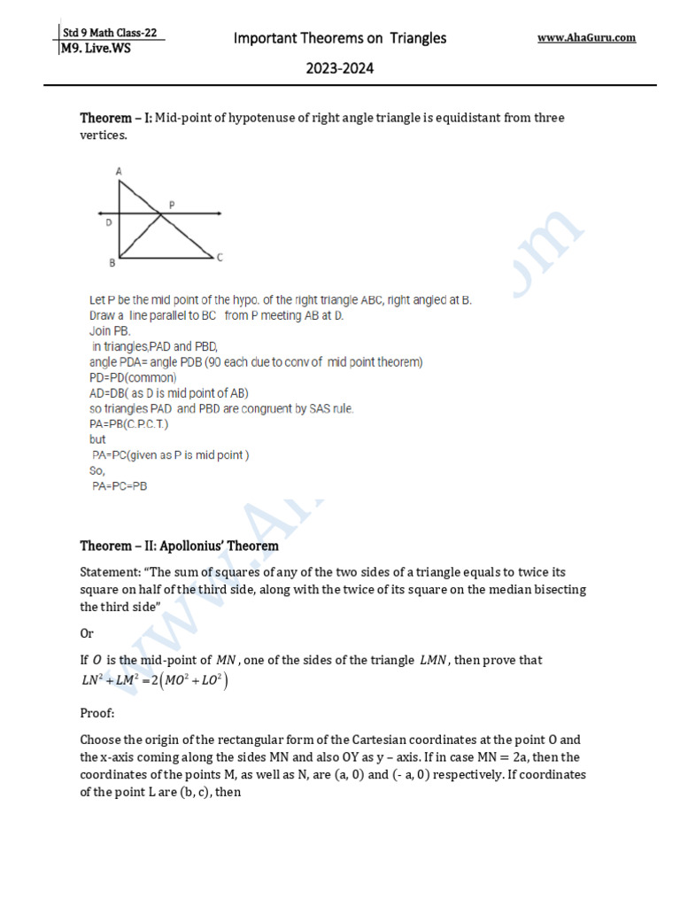 M9.WK22WS 2023 Important Theorems On Triangles - Questions-BS ...