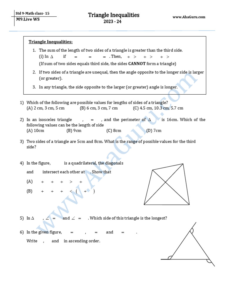 M9 TriangleInequalities WS 1694862406871 Gendr | PDF | Triangle | Classical Geometry