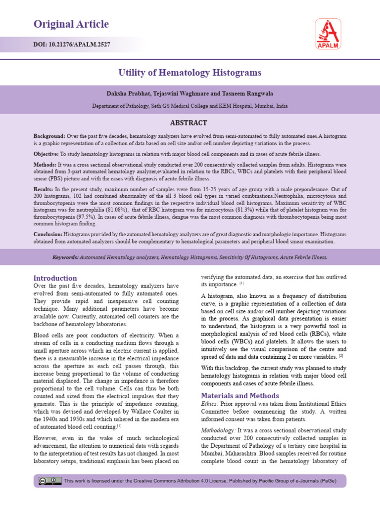 Utility of Hematology Histograms | PDF | Blood Cell | White Blood Cell