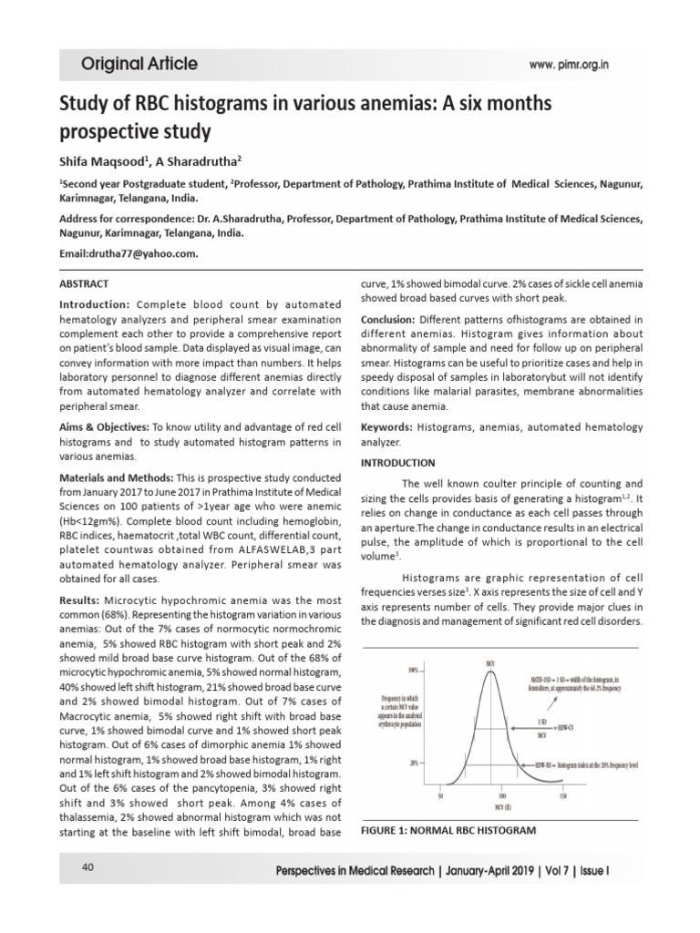 Study of RBC Histograms in Various Anemias-A Six Months | PDF | Anemia ...