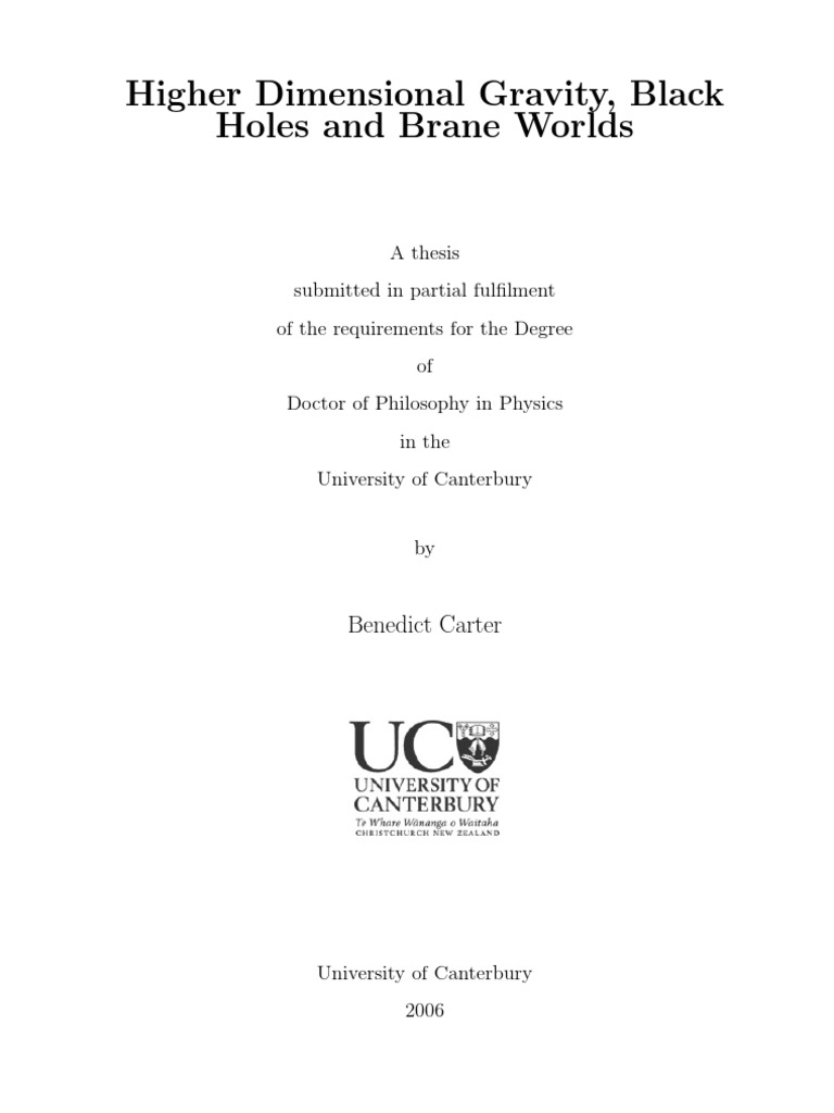Benedict Carter - Higher Dimensional Gravity, Black Holes and Brane Worlds | PDF