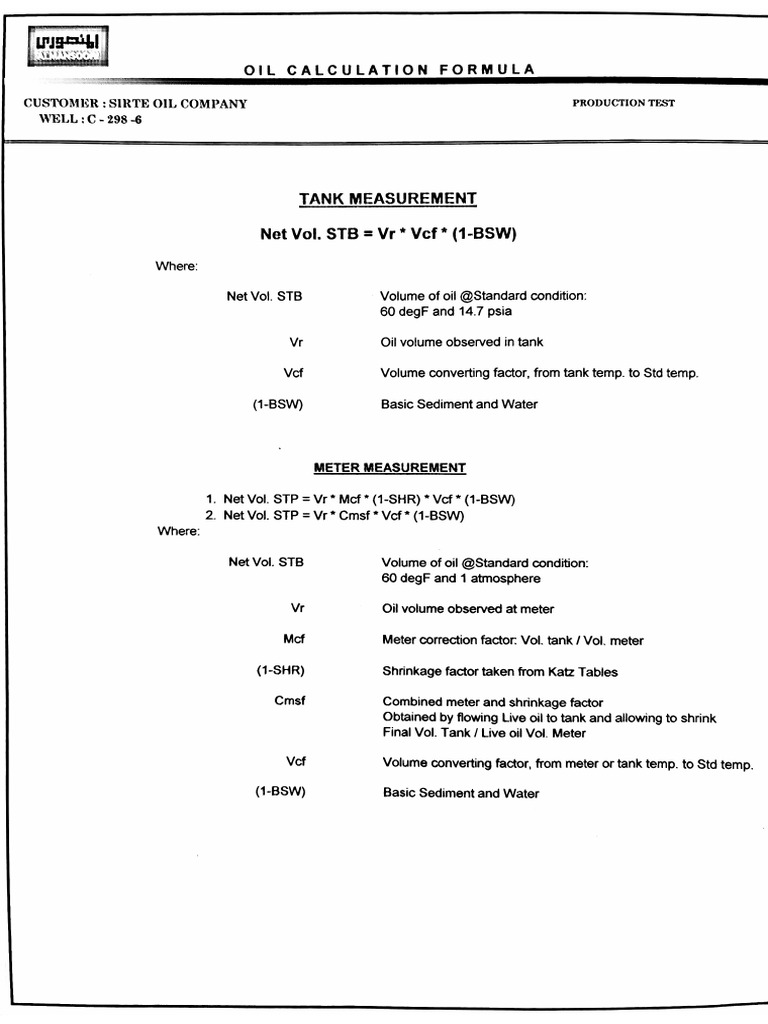 Oil Calculation Formula | PDF