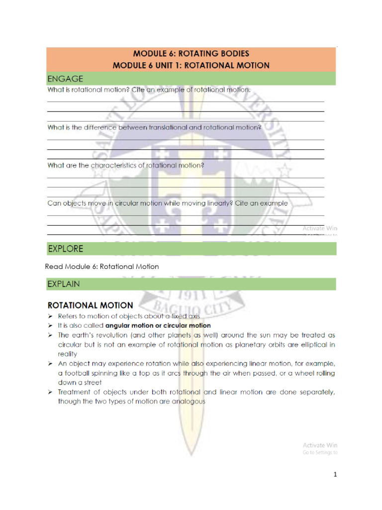Module 6 Rotating Bodies-Unit 1 Rotational Motion | PDF