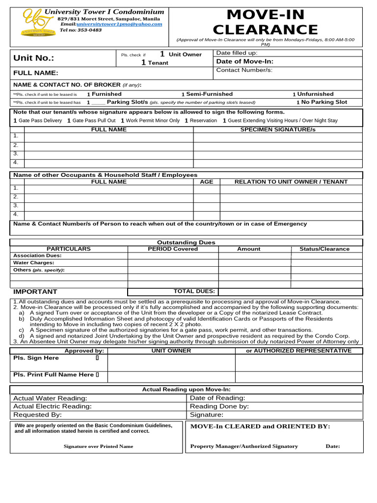 move-in form ver1 | PDF | Condominium