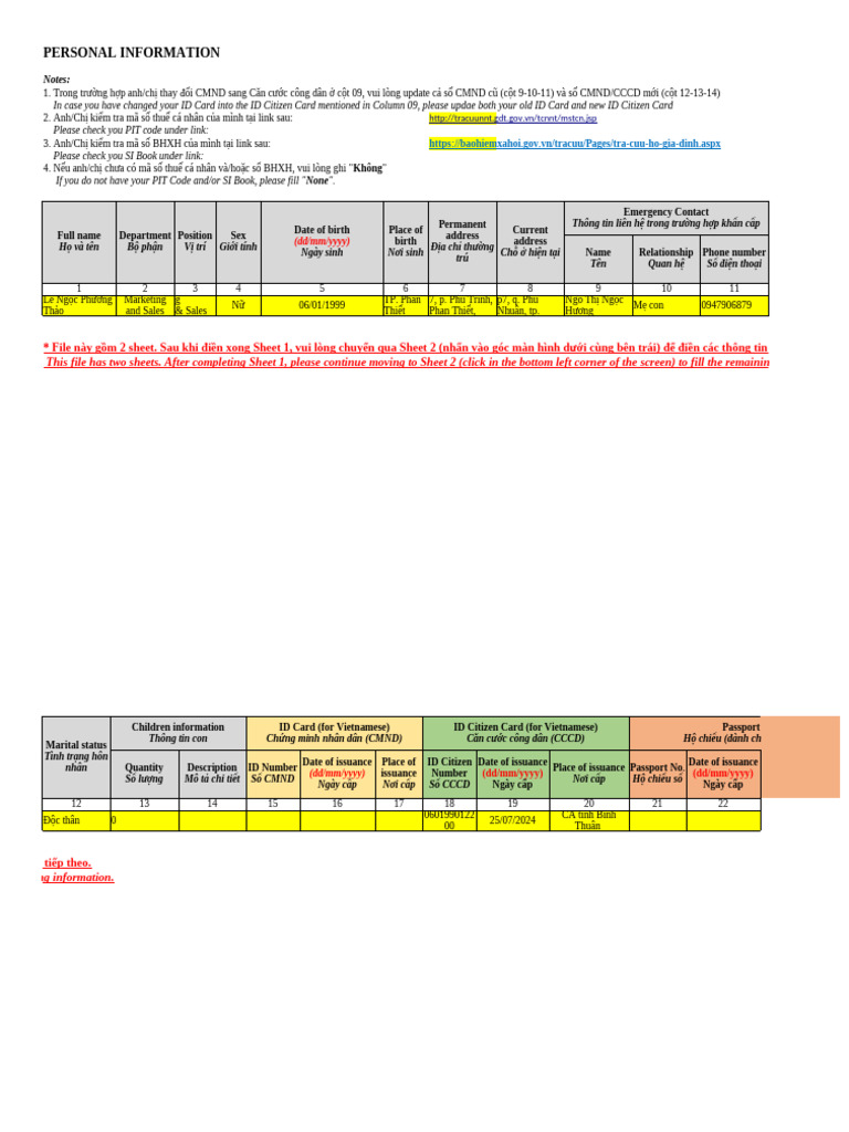 Personal Information Form-1 | PDF