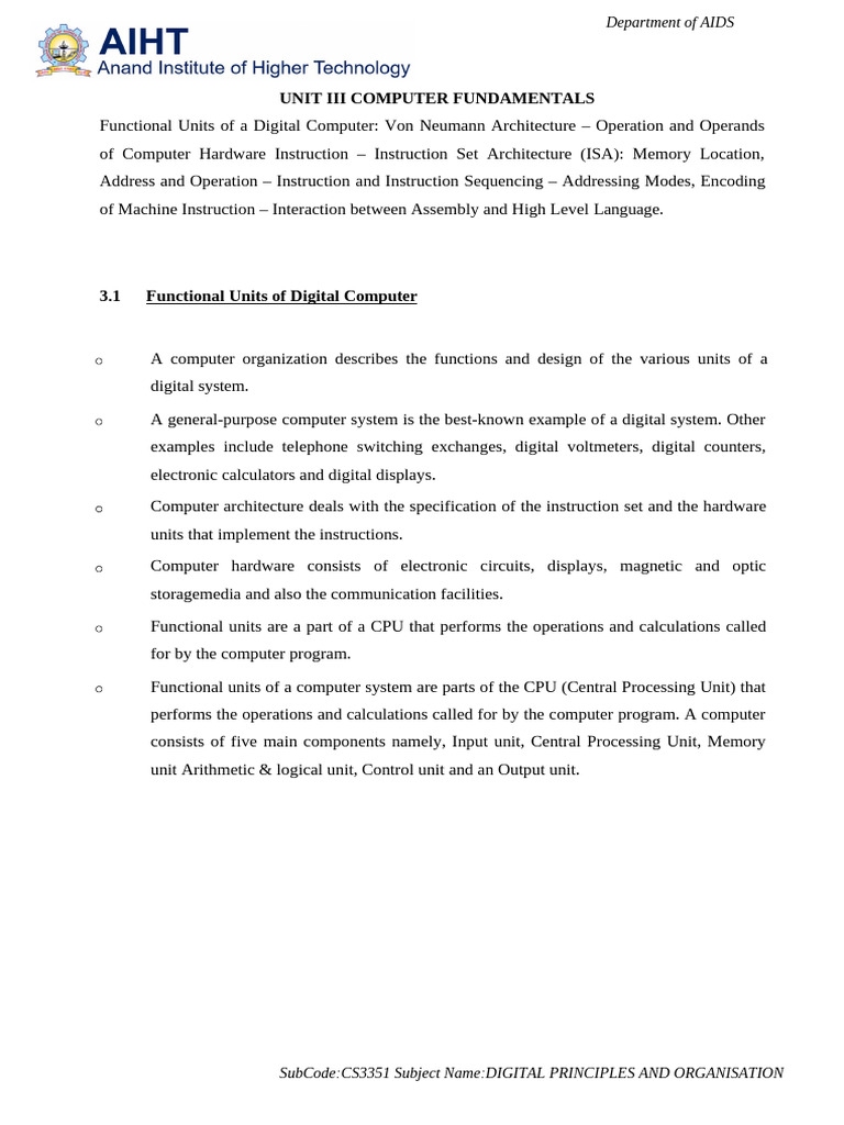 Unit Iii Computer Fundamentals Pdf Computer Data Storage Central Processing Unit