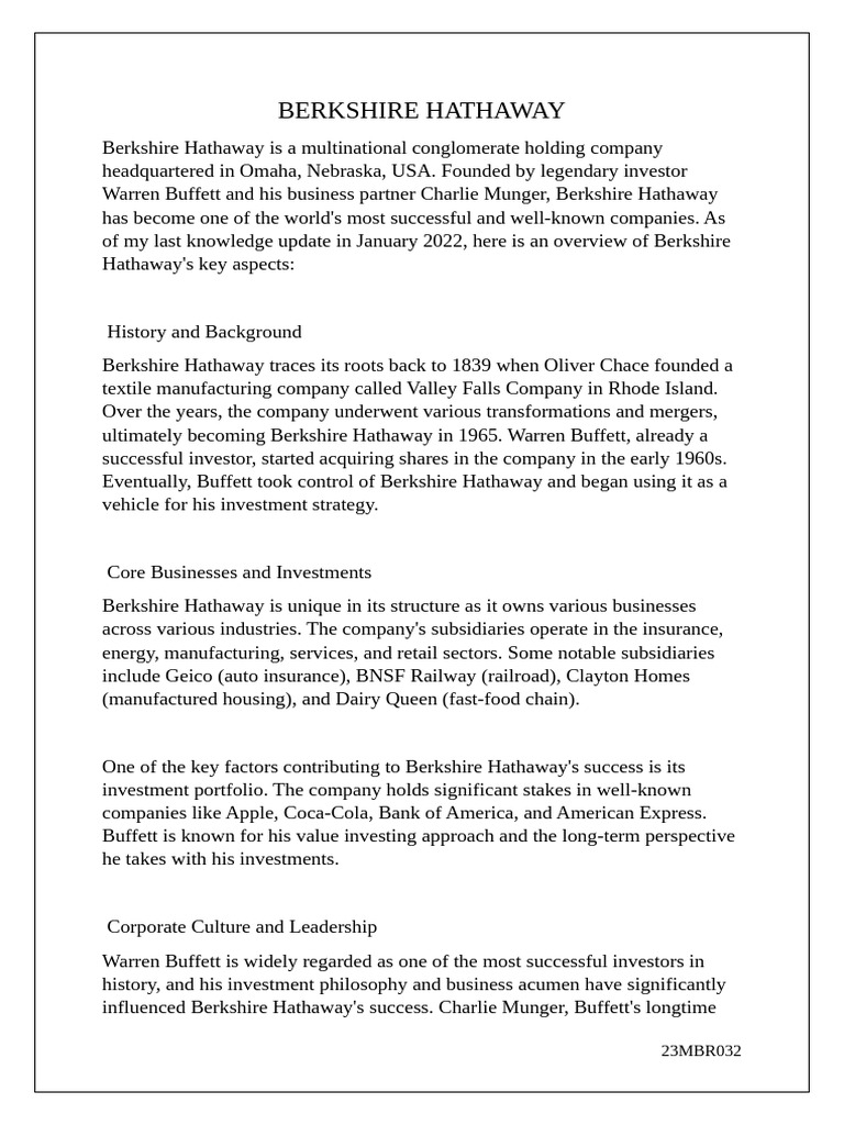 Berkshire Hathawa1 | PDF | Berkshire Hathaway | Business