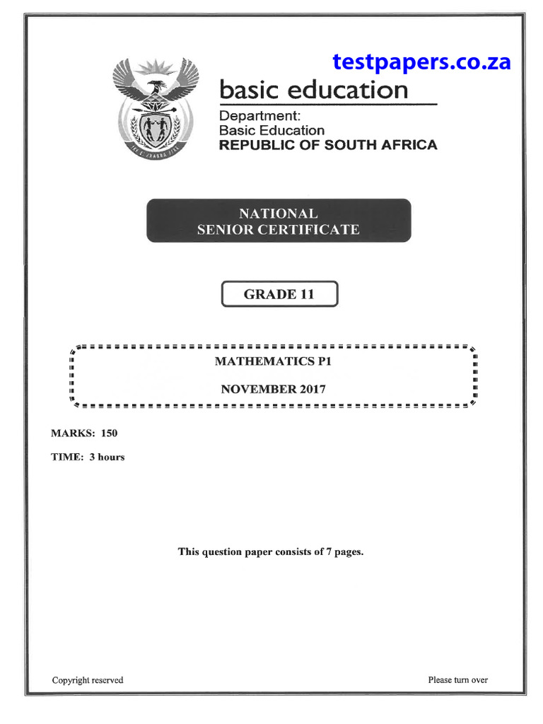 Gr11 Math P1 (English) November 2017 Question Paper-1 | PDF