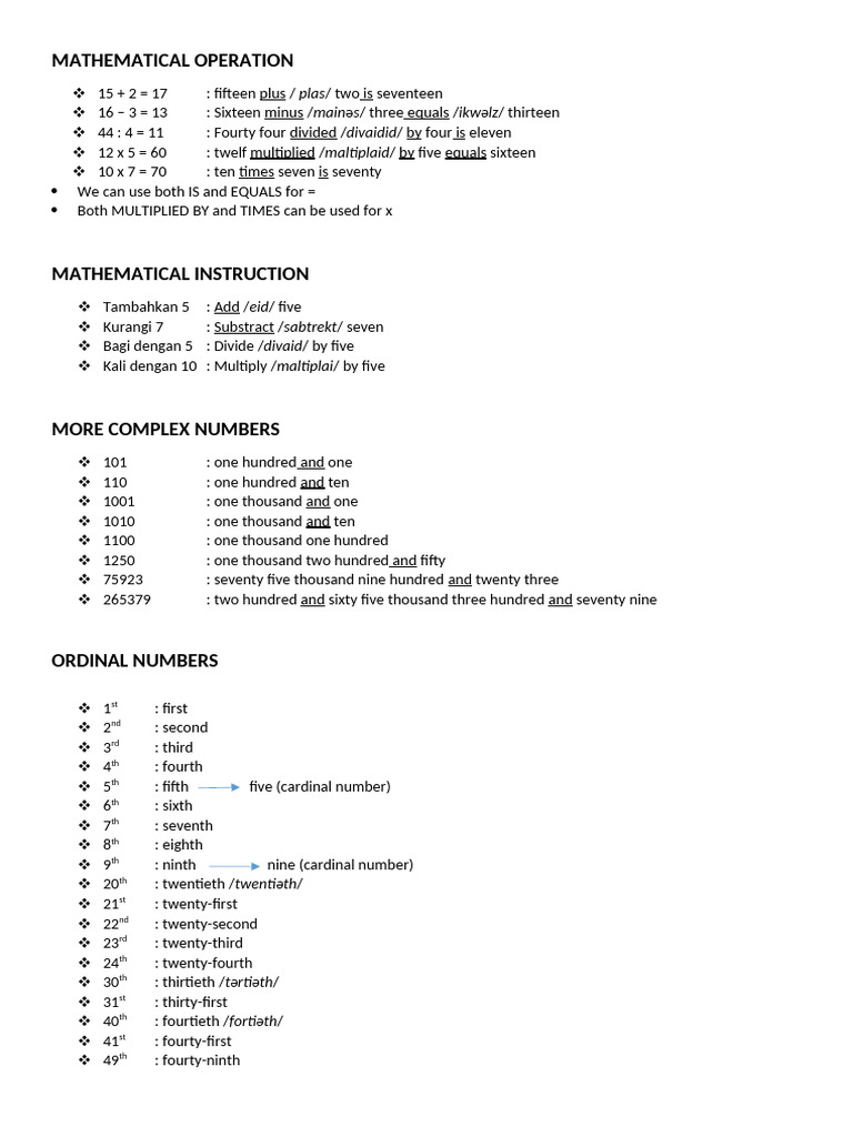 Math Operation and Instruction | PDF