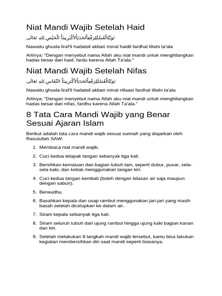Niat Mandi Wajib Setelah Haid | PDF