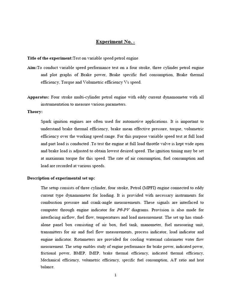 Test On Variable Speed Petrol Engine | PDF | Engines | Mechanical ...