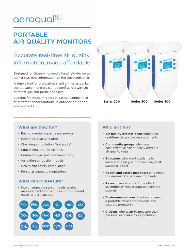 Portable Monitor Spec Sheet V3 | PDF | Air Pollution | Humidity
