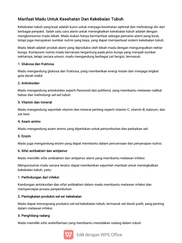 Beberapa Manfaat Madu | PDF