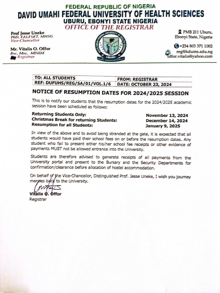 Notice of Resumption 2024-2025 | PDF