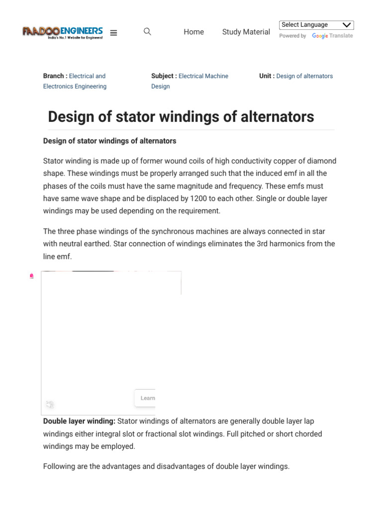 Design of Alternator Stator Windings | PDF | Inductor | Electrodynamics