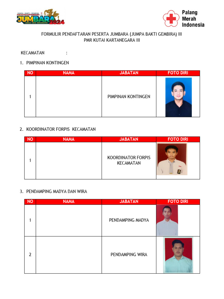 Tenggarong Formulir Pendaftaran Jumbara Ke III PMR Kukar 2024 | PDF