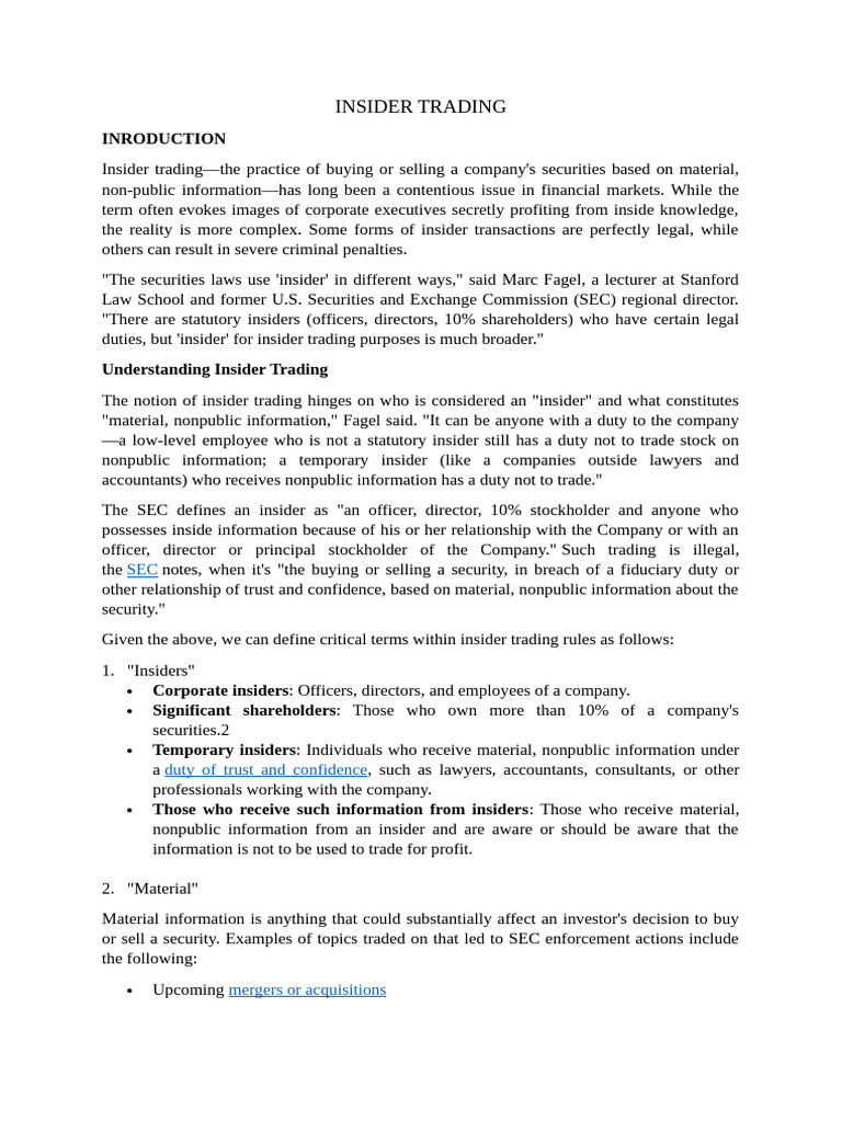 Insider Trading | PDF | Insider Trading | Common Law