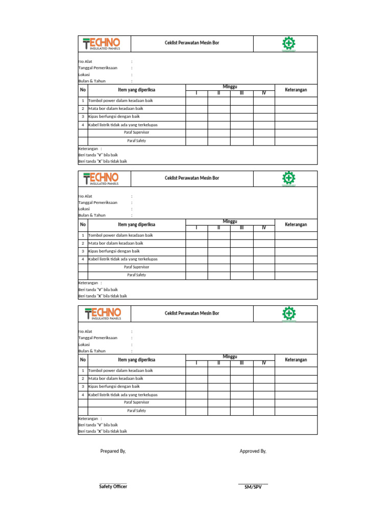 Form Checklist Alat Kerja | PDF