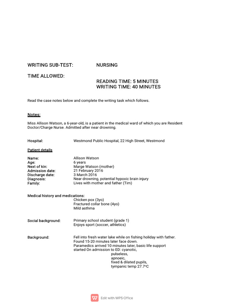 Allison Watson Case Notes Unmarked | PDF