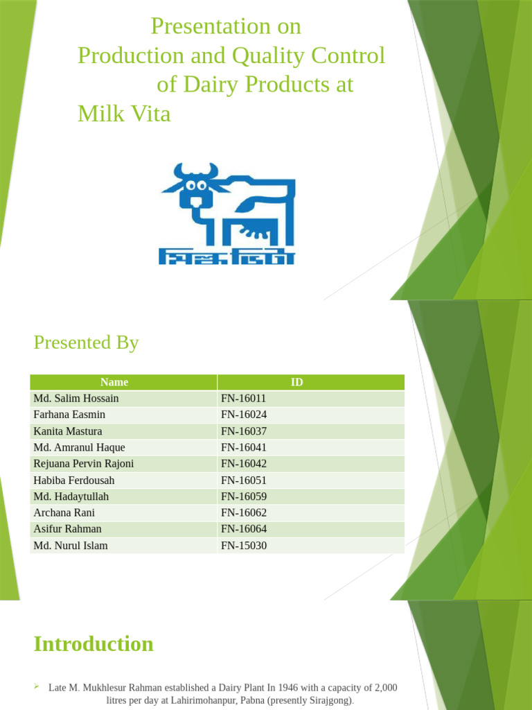 Production and Quality Control of Dairy Products at Milk Vita | PDF ...