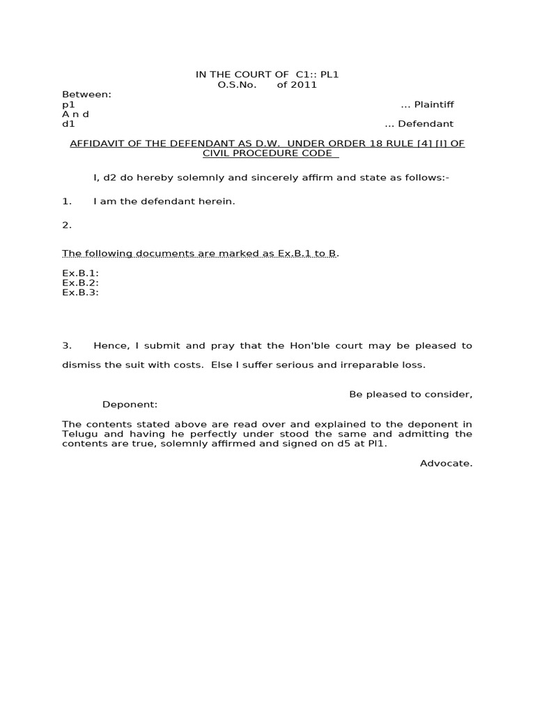 Defendant's Affidavit in Civil Case | PDF