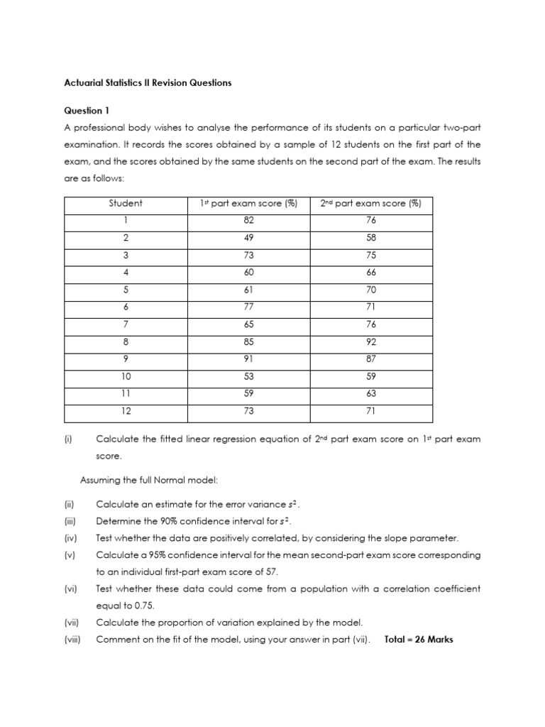 Actuarial Statistics II Revision | PDF | Regression Analysis | Errors And Residuals