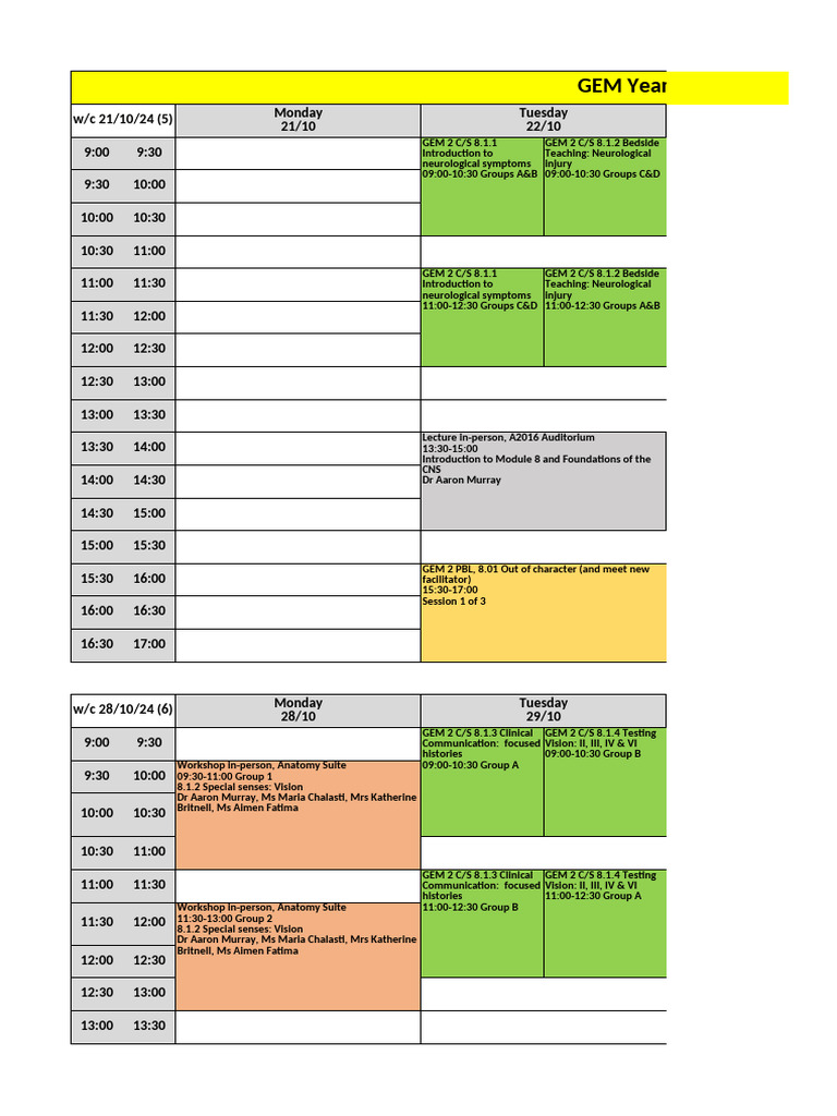 GEM Module 8 Timetable 24-25 Uploaded To Moodle 6th Sept 2024 | PDF ...