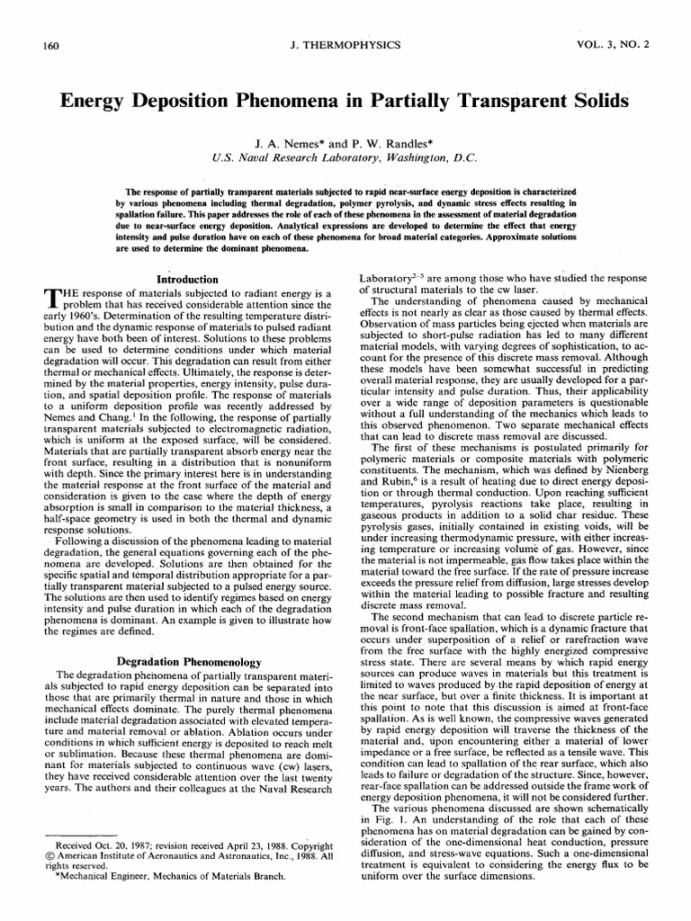 Energy Deposition Phenomena in Partially Transparent Solids | PDF ...