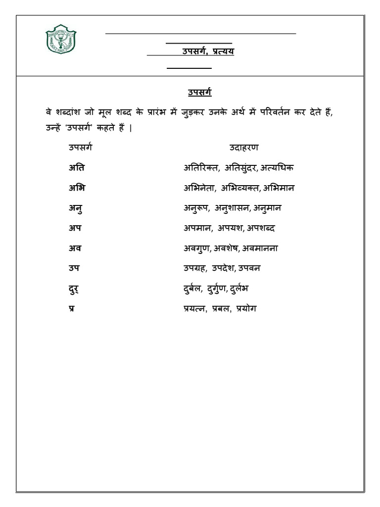Upasarg and Pratyay Notes | PDF