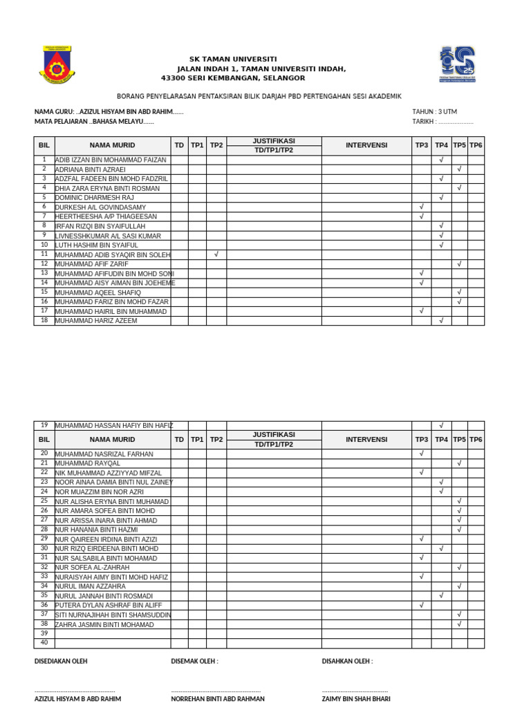 Borang Penyelarasan Skor BM 3 Utm | PDF