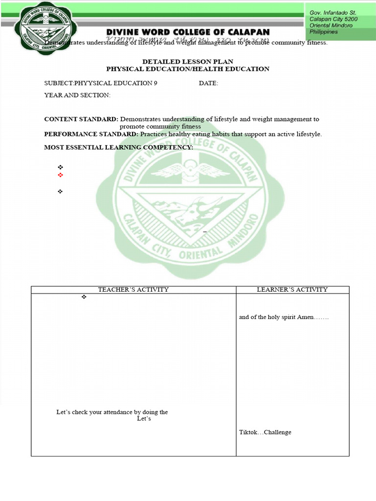 Hiking Lesson Plan for Physical Education | PDF | Hiking | Lesson Plan