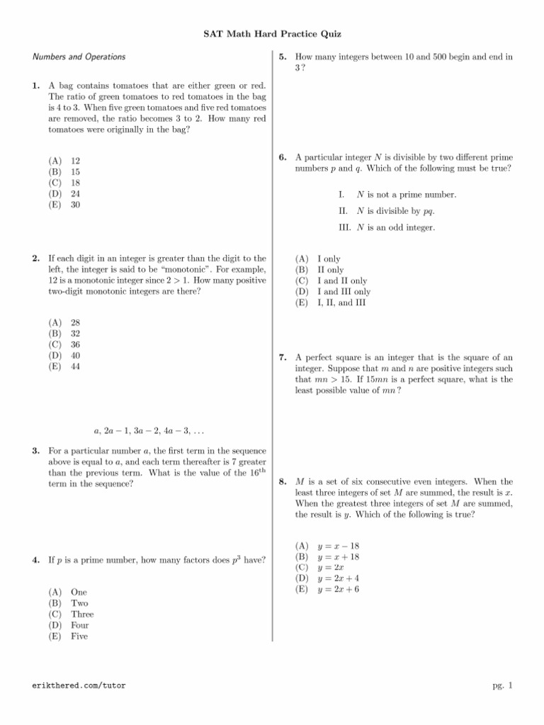 Sat Math Hard Practice Quizq | PDF
