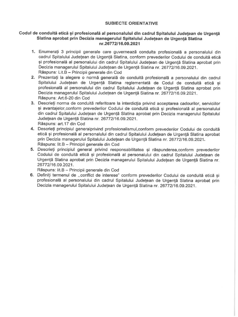 Subiecte Cod Conduita | PDF