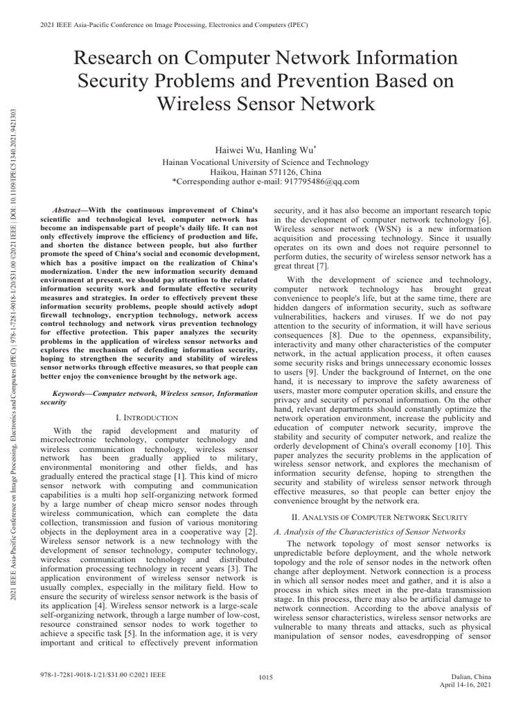 Computer Network Information Security Problems and Prevention Based On Wireless Sensor Network ...