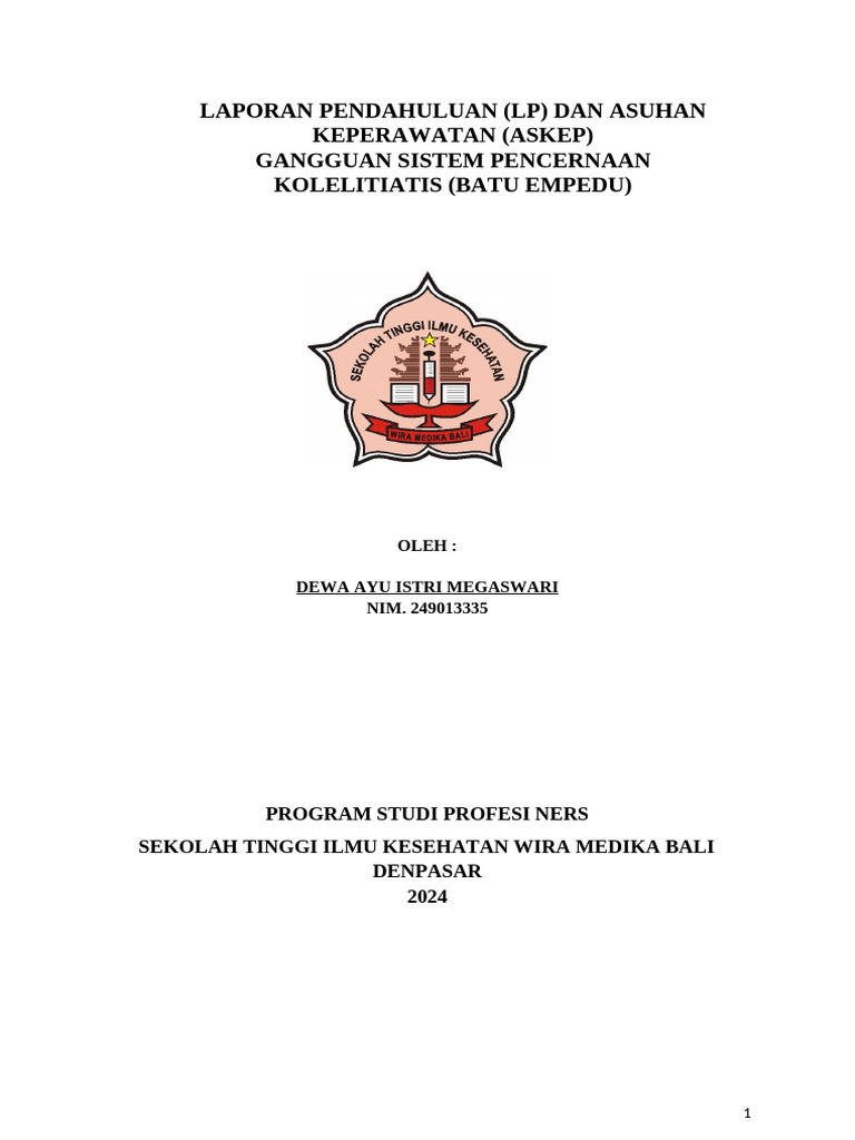 LP Dan Askep Kolelitiasis | PDF | Kesehatan Holistik | Sains & Matematika