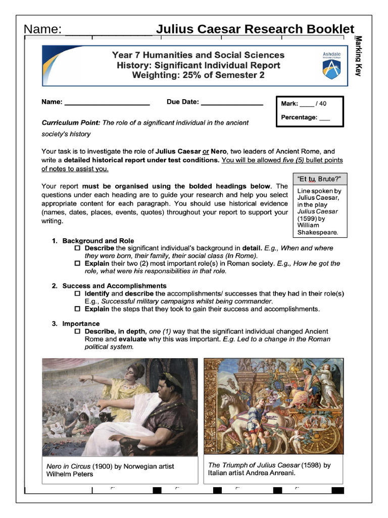 Julius Caesar Research Booklet | PDF | Julius Caesar | Roman Republic