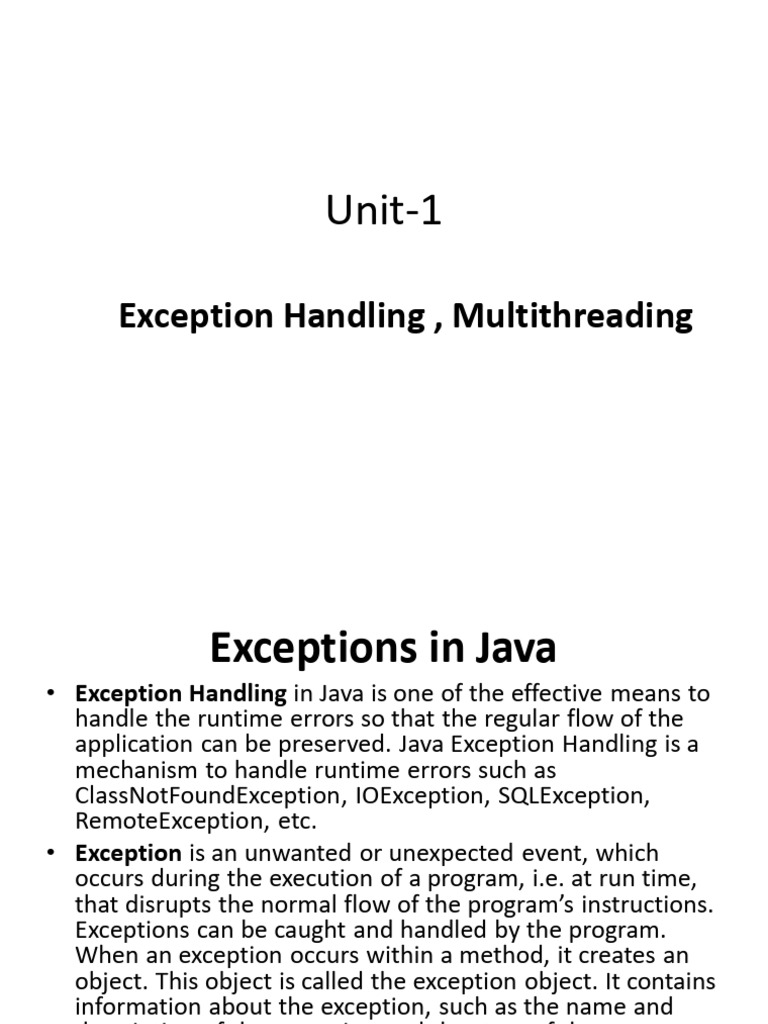 Unit-1-Exception Handling, Multithreading Etc | PDF | Class (Computer ...